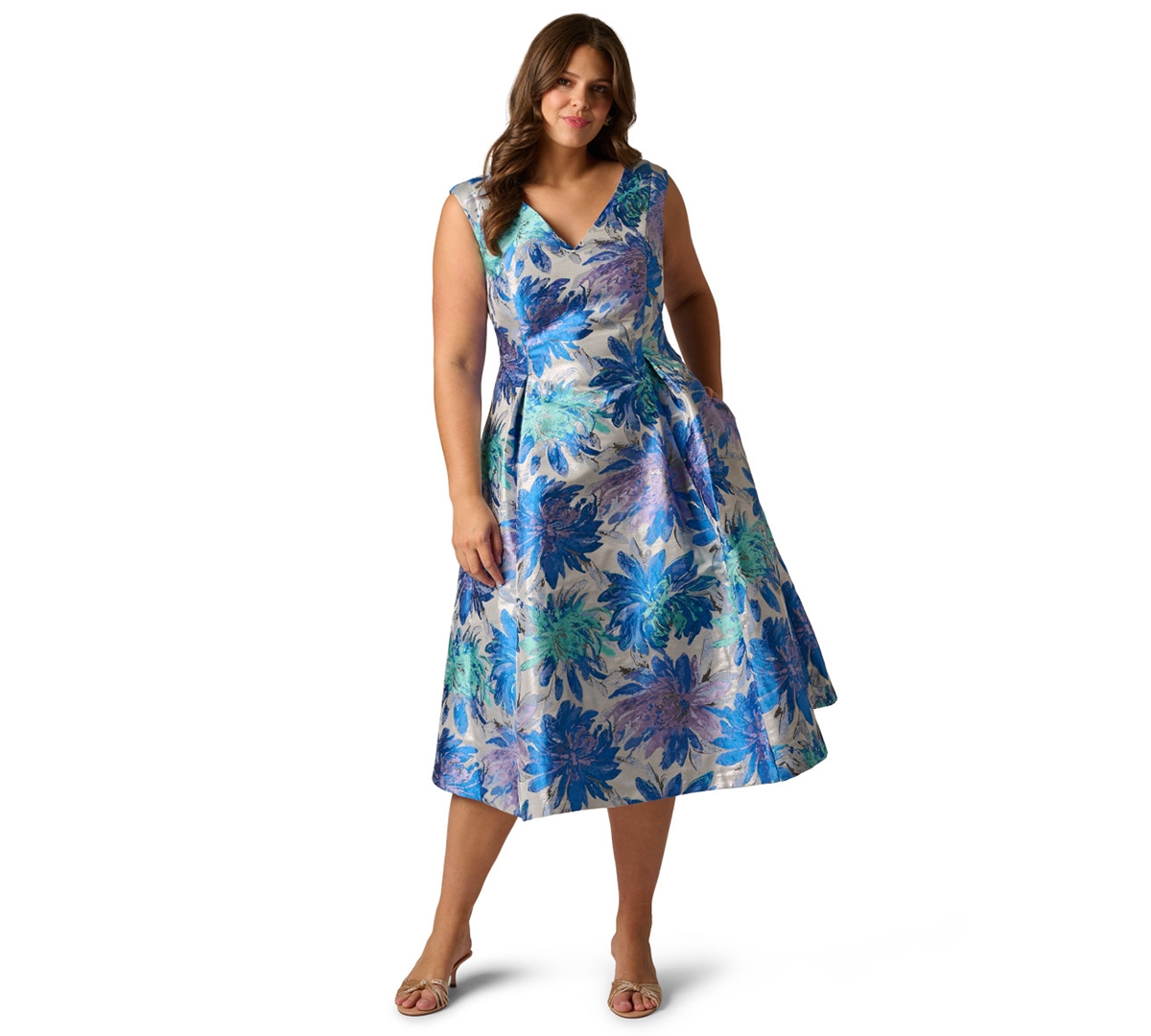 Click here for Adrianna Papell Womens Metallic V-Neck Midi Dress... prices