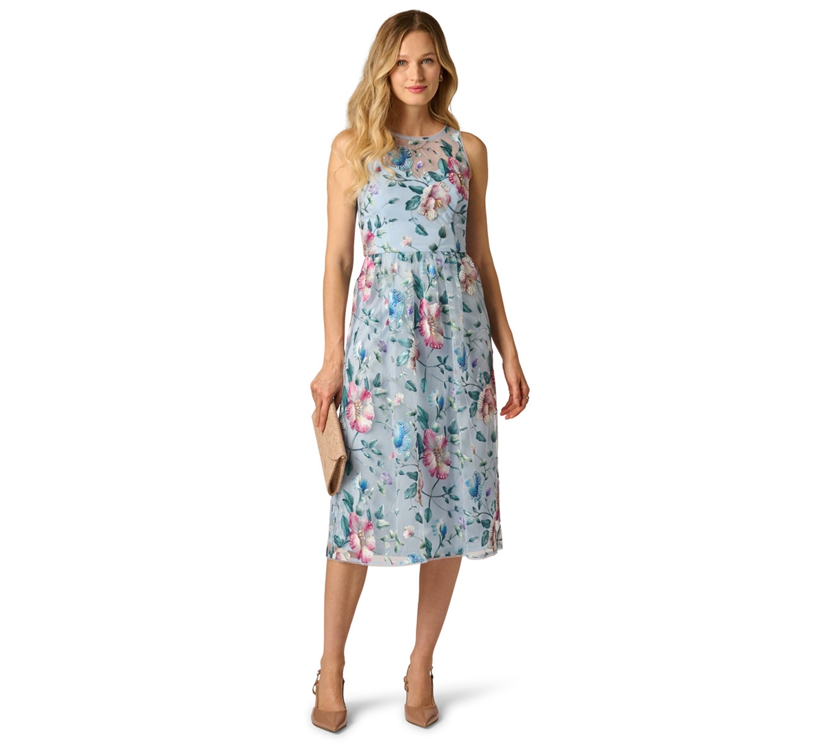 Click here for Adrianna Papell Womens Crewneck Halter Embroidered... prices