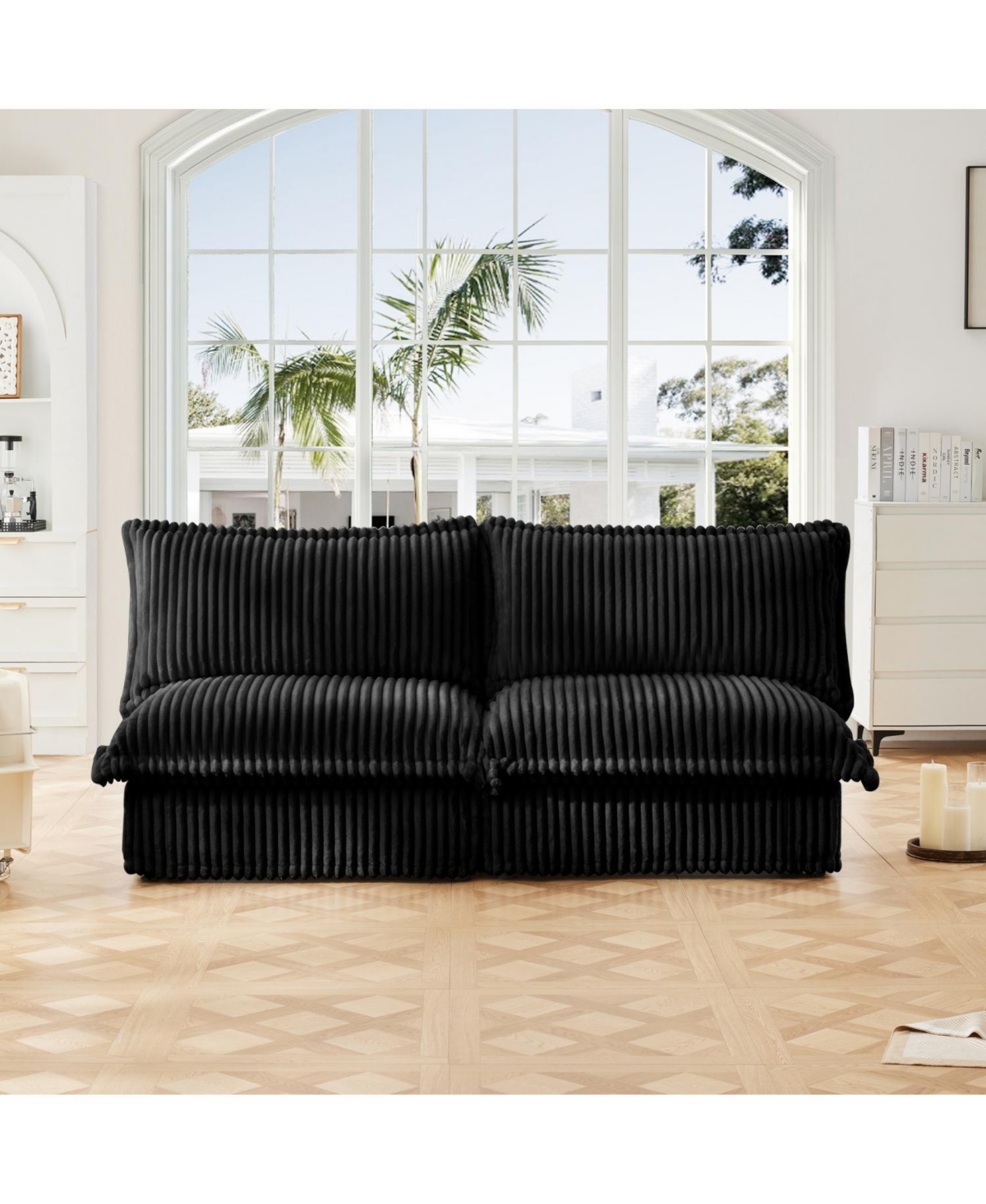 Click here for Streamdale Furniture Black Corduroy Armless Sofa w... prices