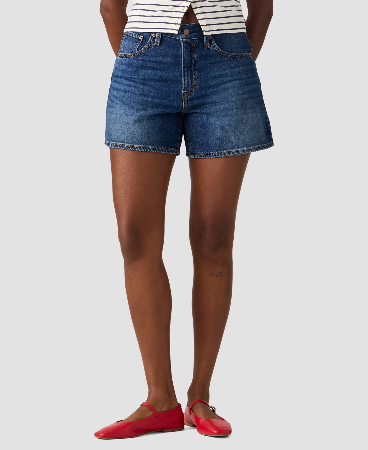 Click here for Levis Womens Cotton Cinch-Waist Denim Shorts - Kis... prices