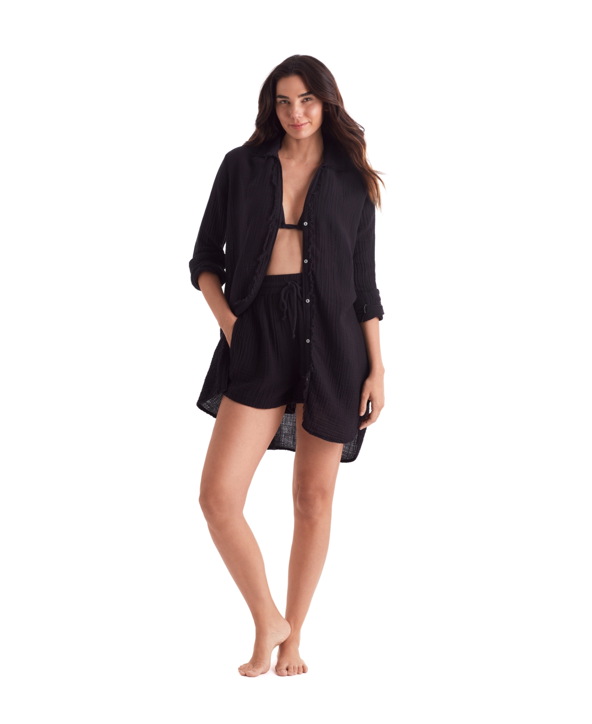 Click here for Mimi Flamingo Womens Laguna Collared V-Neck Fray S... prices