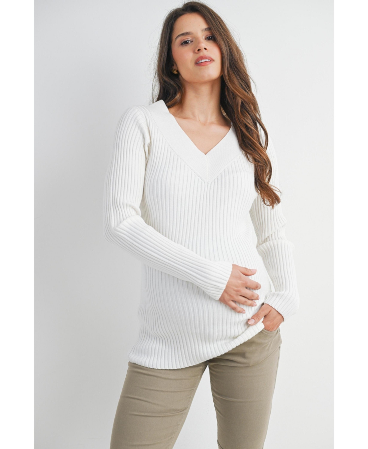 Click here for Hello Miz Maternity Ribbed Knit V Neck Long Sleeve... prices