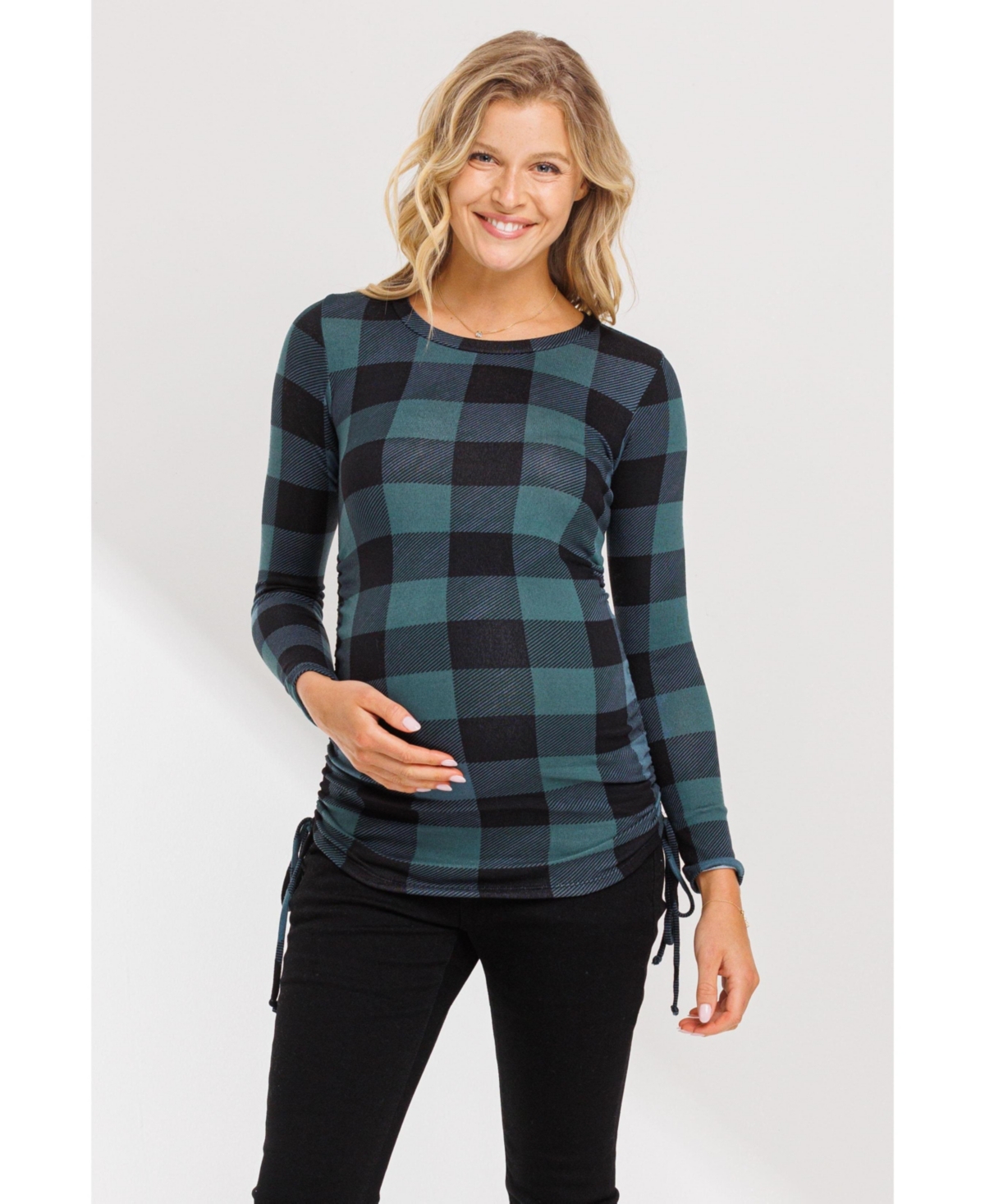 Click here for Hello Miz Maternity Plaid Side Ruched Long Sleeve... prices