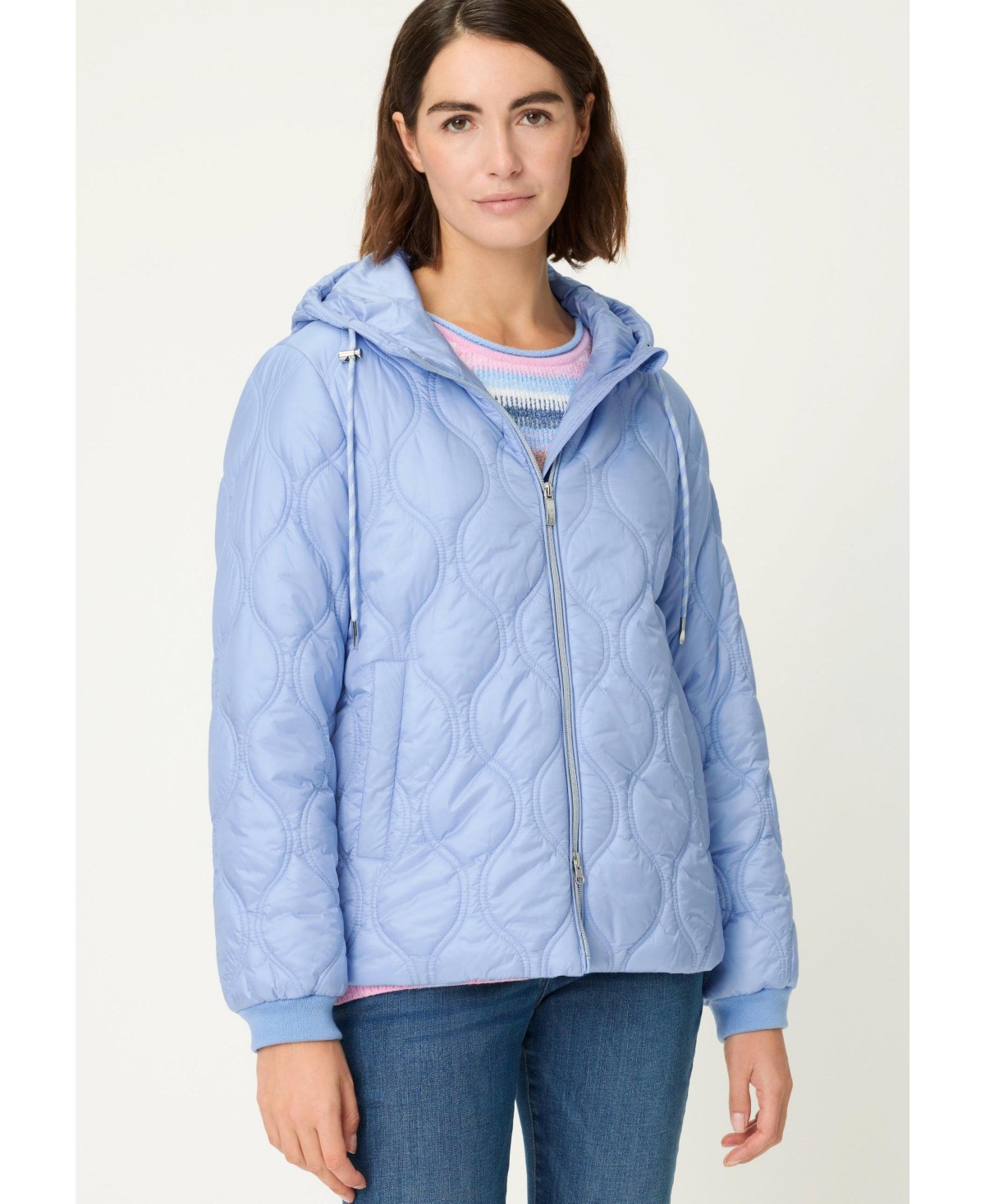 Click here for Olsen Womens Quilted Jacket with Hood - Cloud blue prices