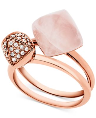 Michael Kors Rose Gold-Tone 2-Pc. Set Stone and Pavé Stacking Rings ...