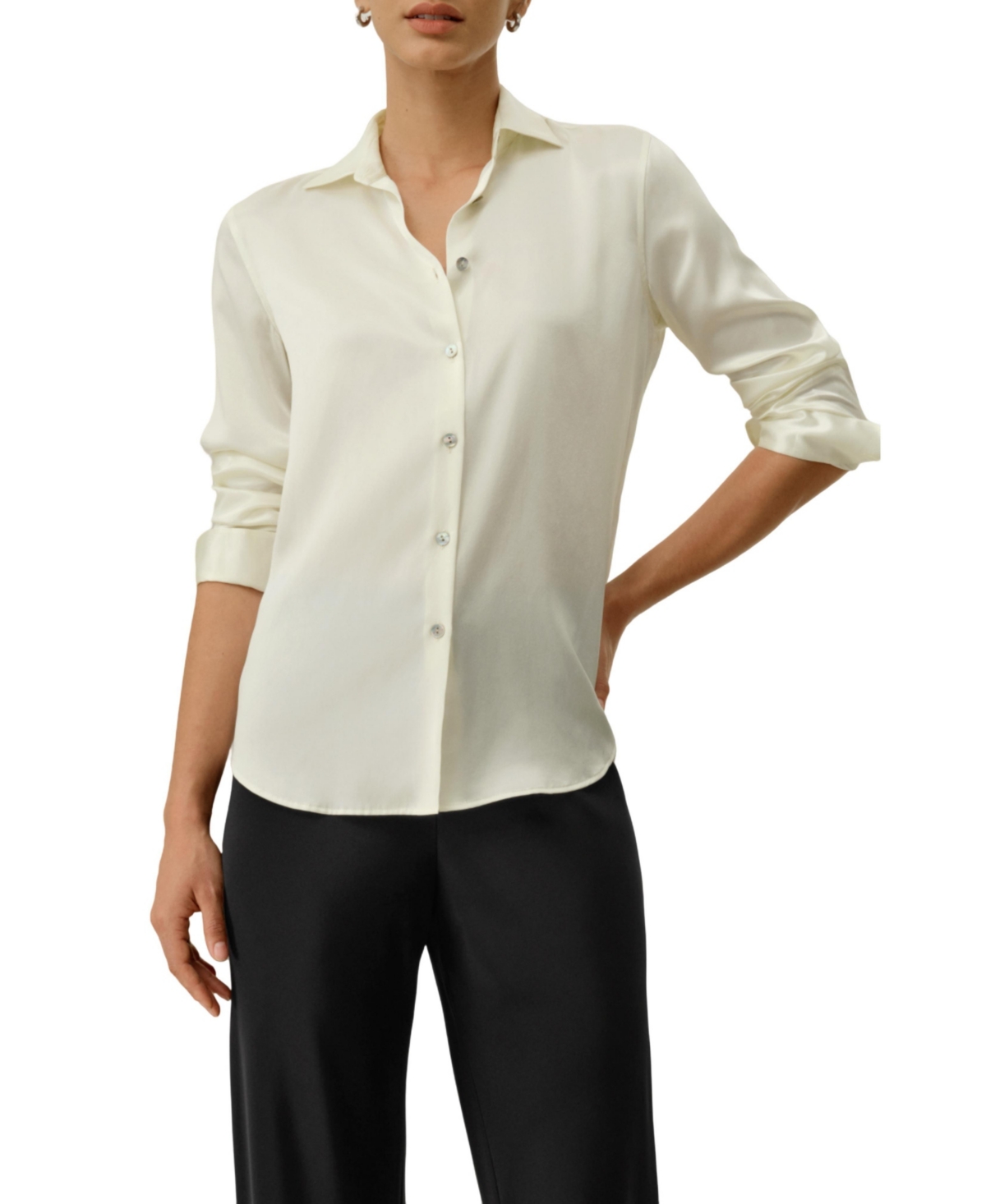 Click here for Spread Collar Silk Shirt for Women - Lily white prices