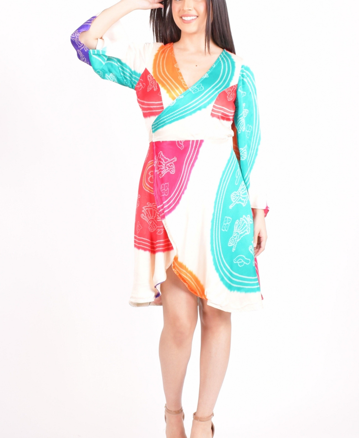 Click here for Raas Womens Isla Bandhani Wrap Dress - White prices