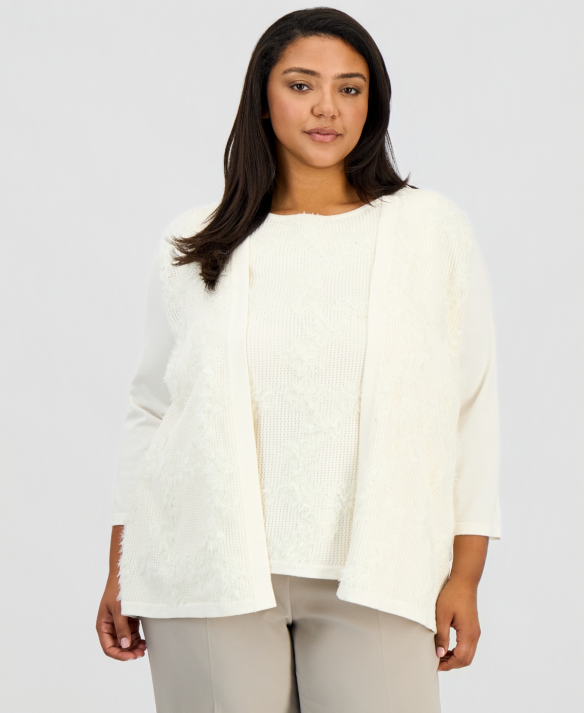 Click here for Anne Klein Plus Size Floral Applique Cardigan Swea... prices