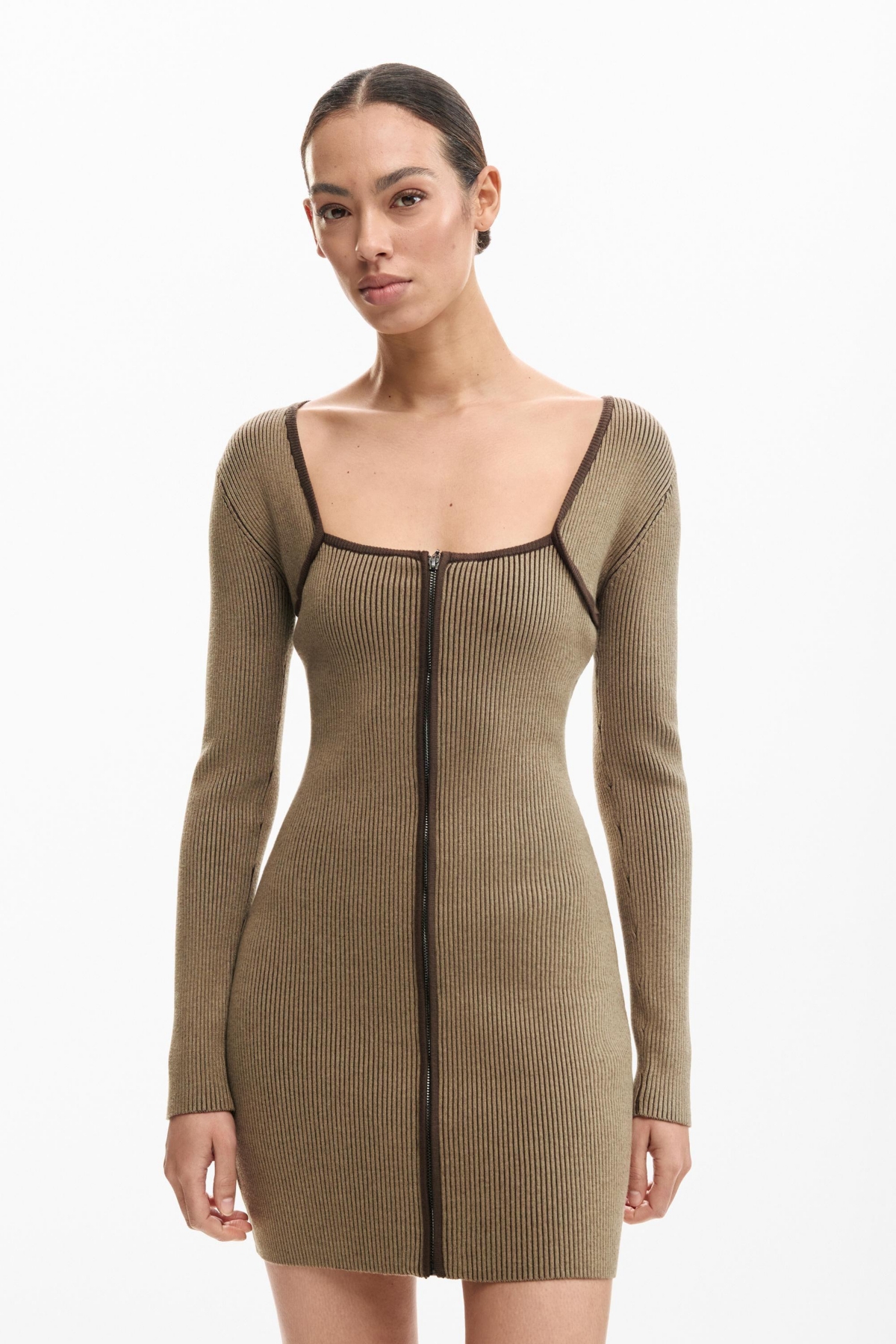 Click here for Desigual Womens Knit dress zipper - Brown prices