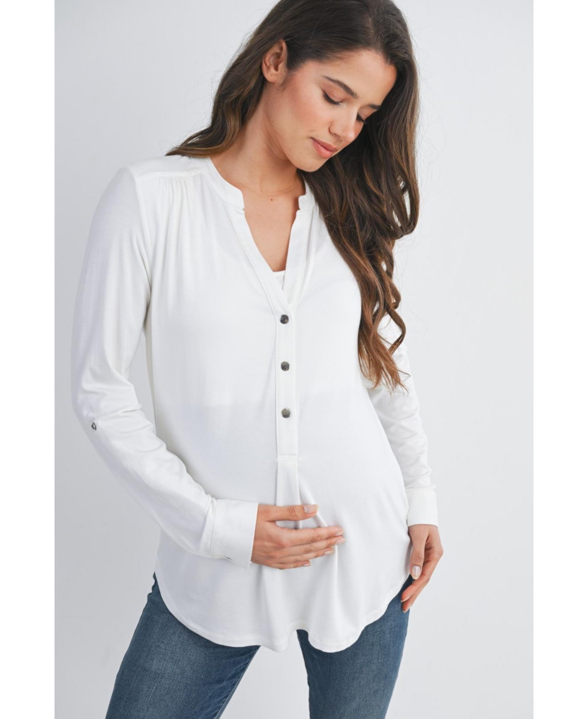 Click here for Hello Miz Maternity Henley V Neck Nursing Top - Iv... prices