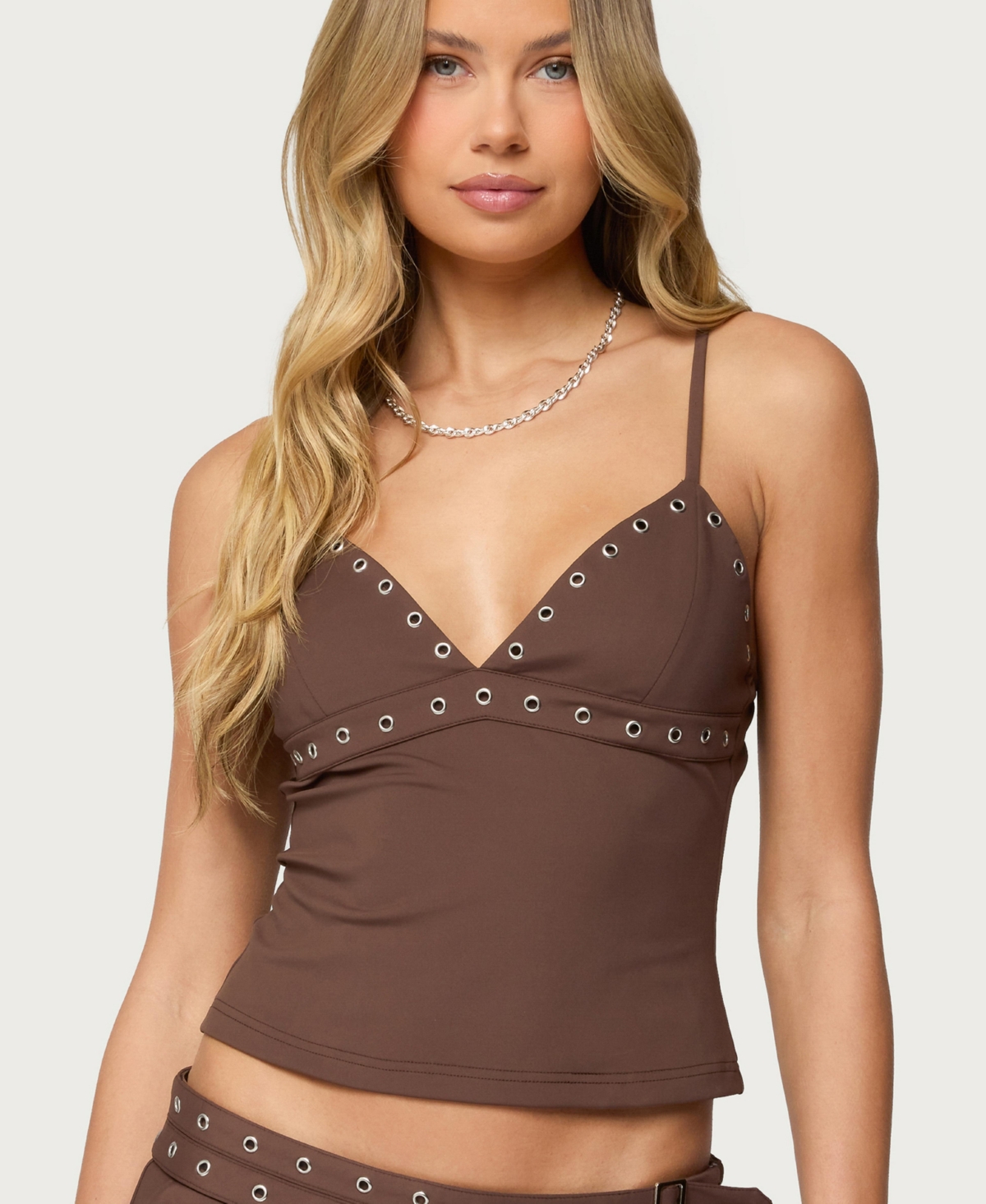 Click here for Edikted Womens Hailie Grommet Tank Top - Brown prices