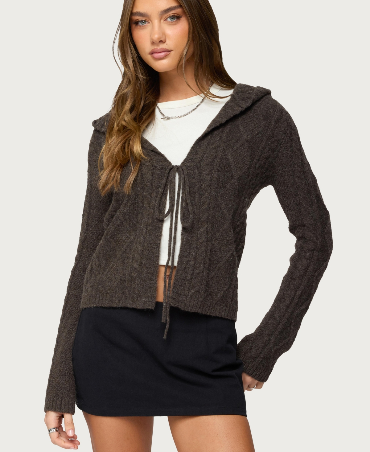 Click here for Edikted Womens Jayla Hooded Cable Knit Cardigan -... prices