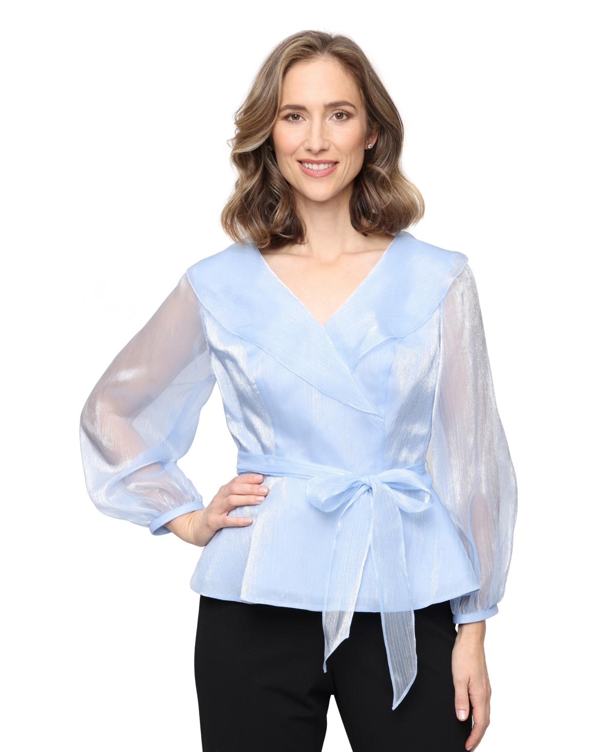 Click here for Alex Evenings Womens Ruffled V-Neck Side-Tie Top -... prices