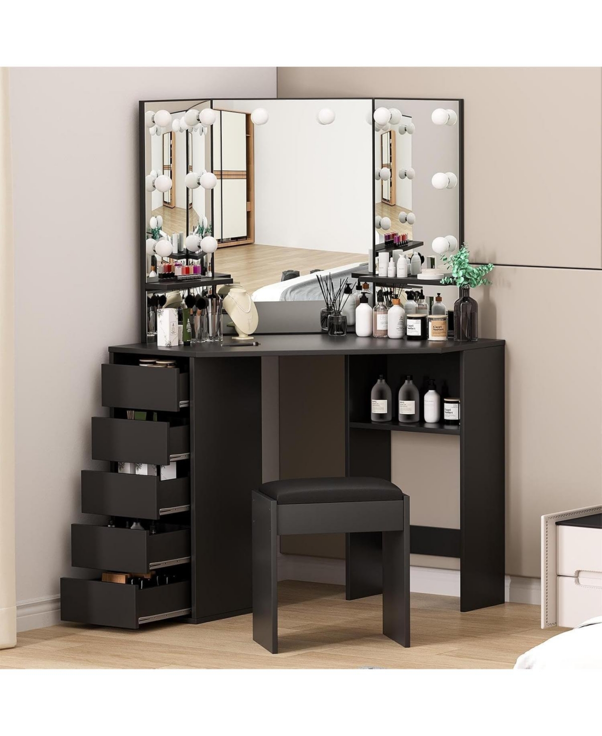 Click here for gaomon Corner Vanity and Stool  Corner Vanity Desk... prices