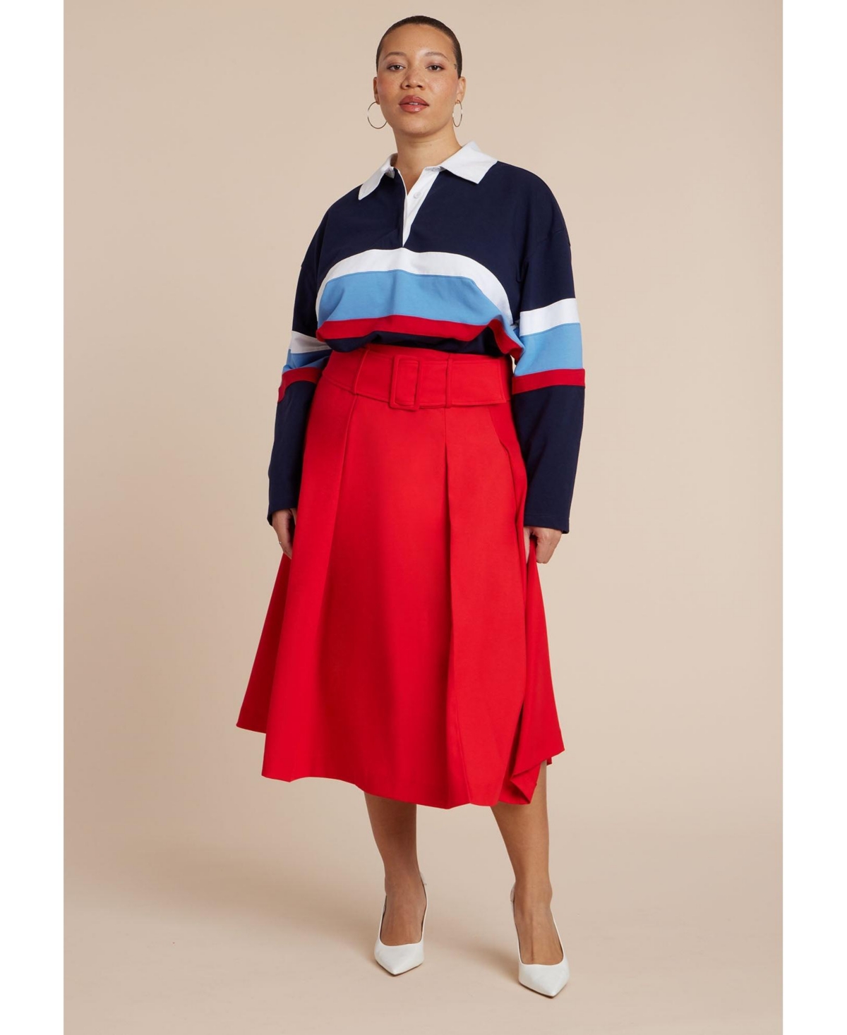 Click here for Eloquii Womens Pleated Belted Midi Skirt - Red prices