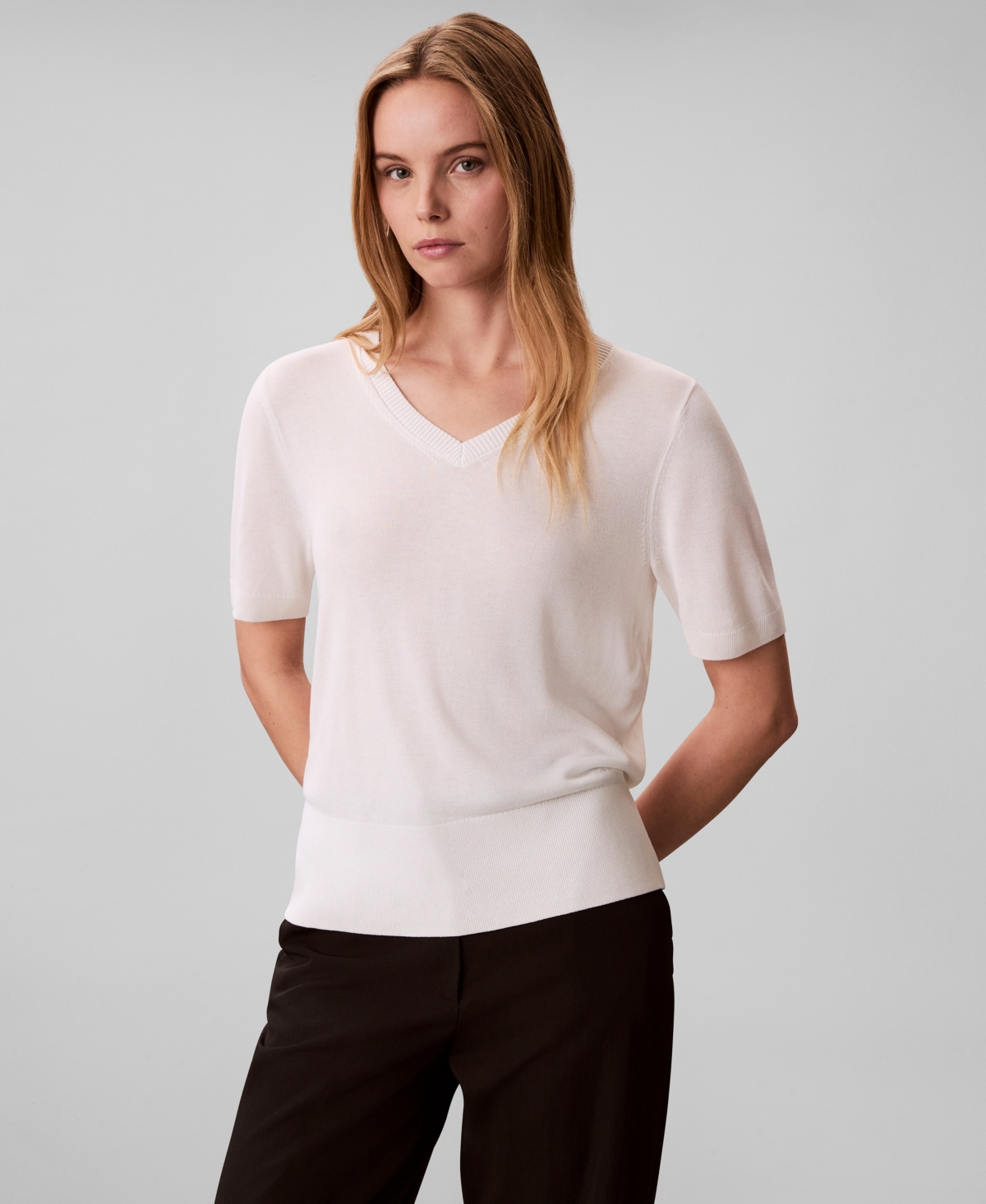 Click here for Calvin Klein Womens V-Neck Knit Sweater - Brillian... prices