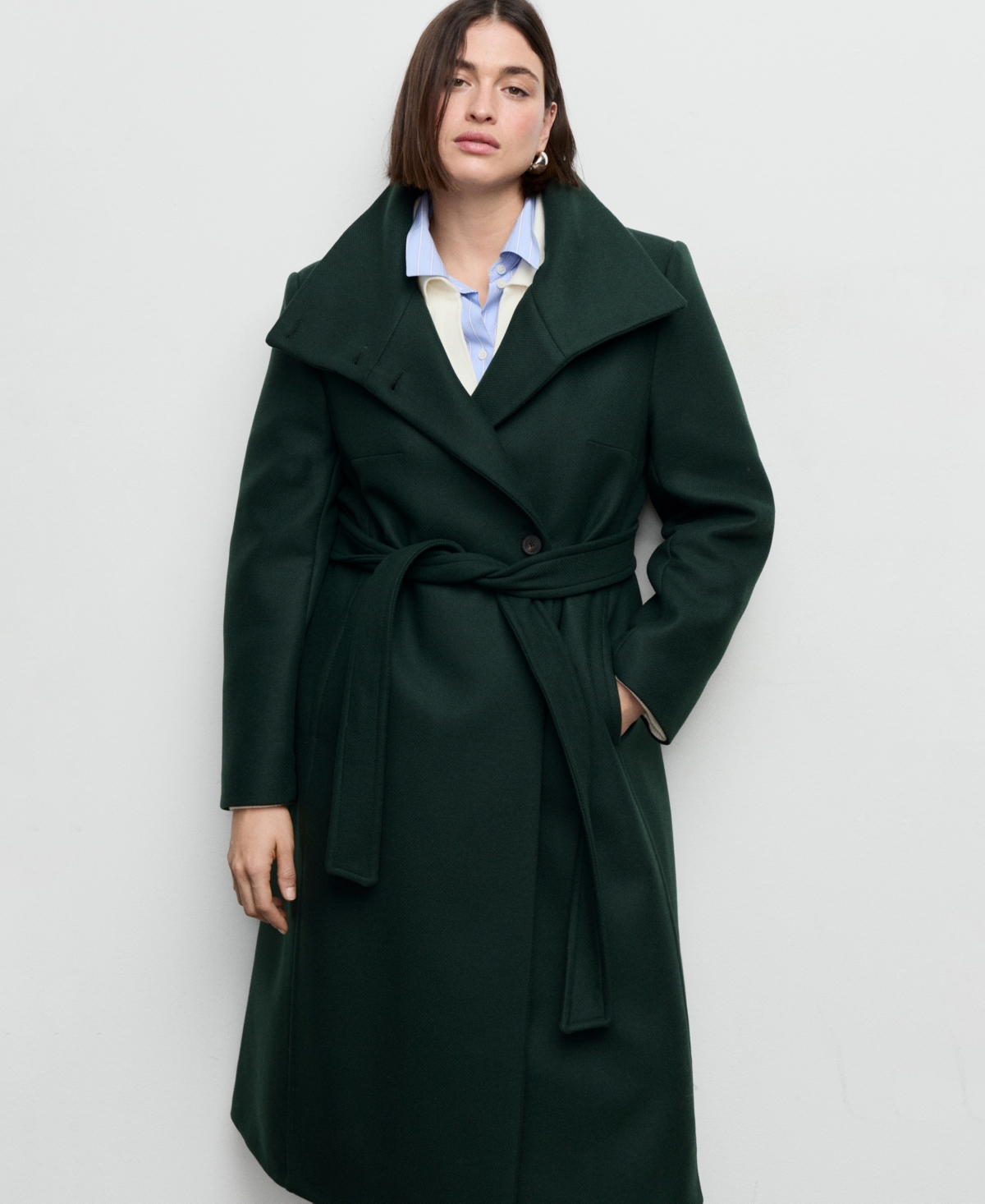 Click here for Mango Womens Belt Manteco Wool Coat - Green prices