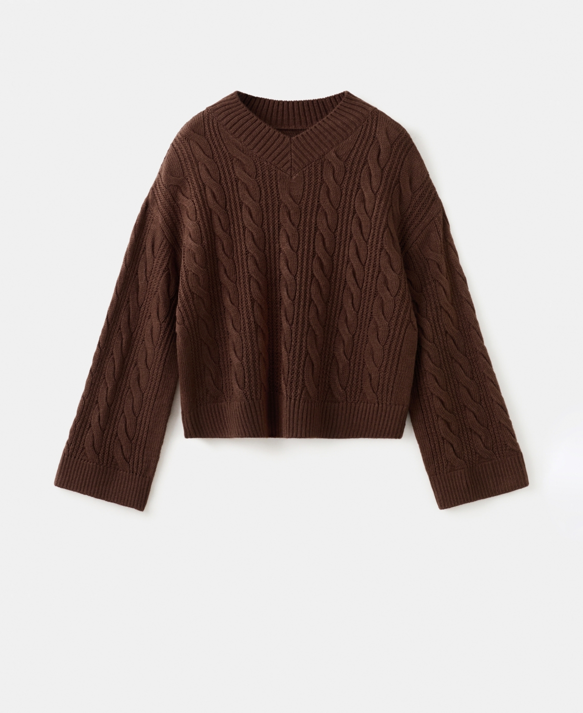 Click here for Mango Womens V-Neck Braided Sweater - Brown prices