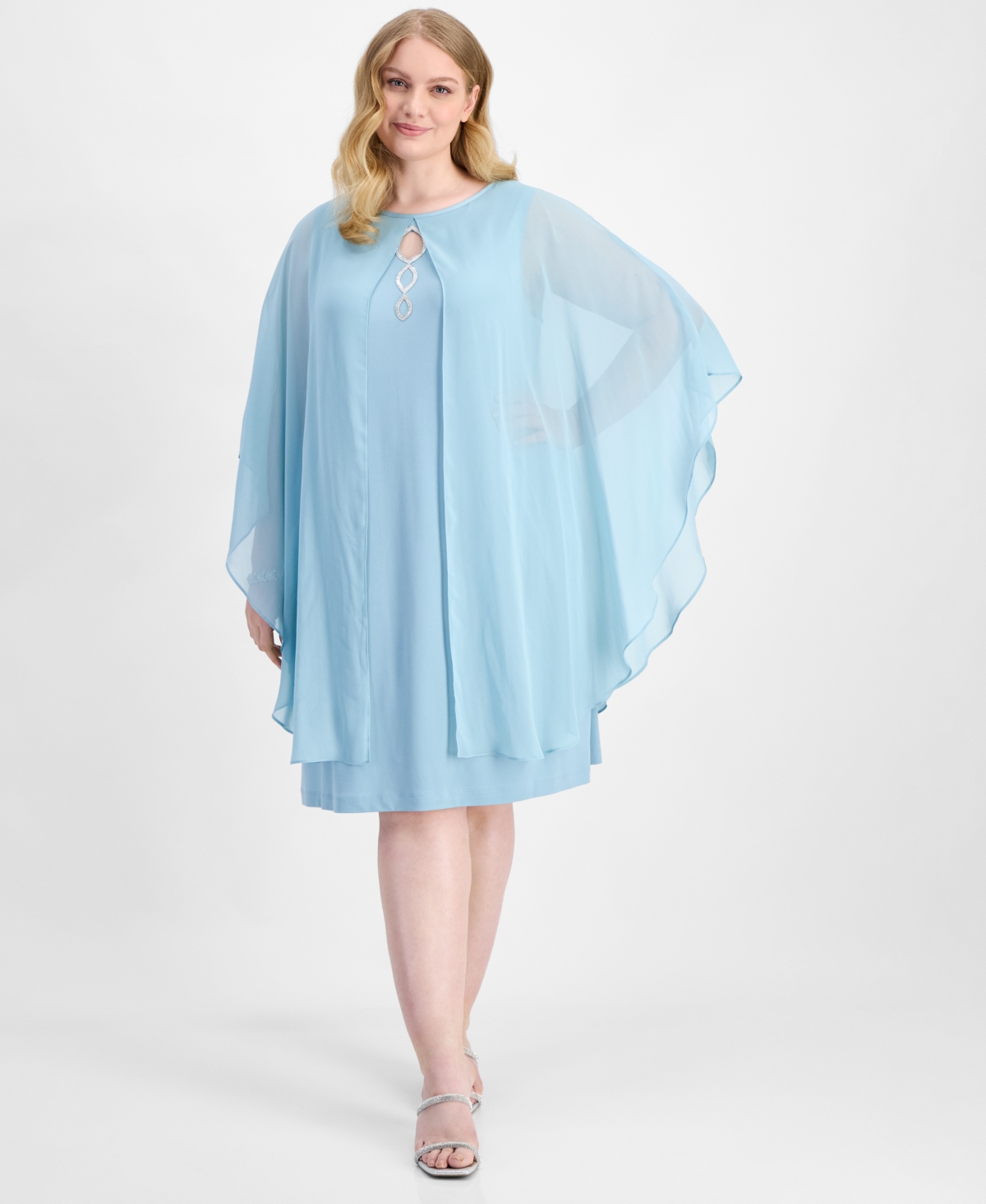 Click here for Connected Plus Size Cape-Overlay Sheath Dress - Du... prices