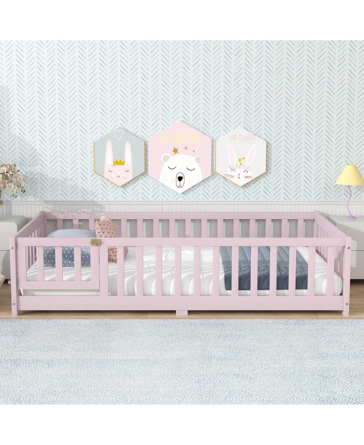 Click here for Streamdale Furniture Twin Floor Bed with Fence & D... prices