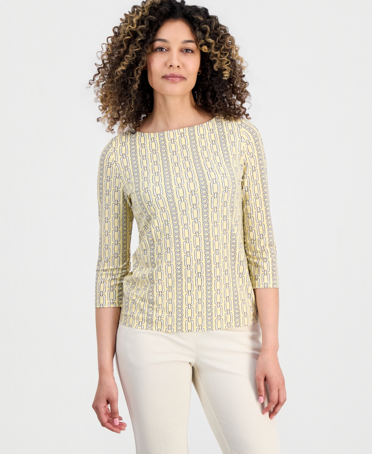 Click here for Jones New York Petite Printed 3/4-Sleeve Top - Cor... prices