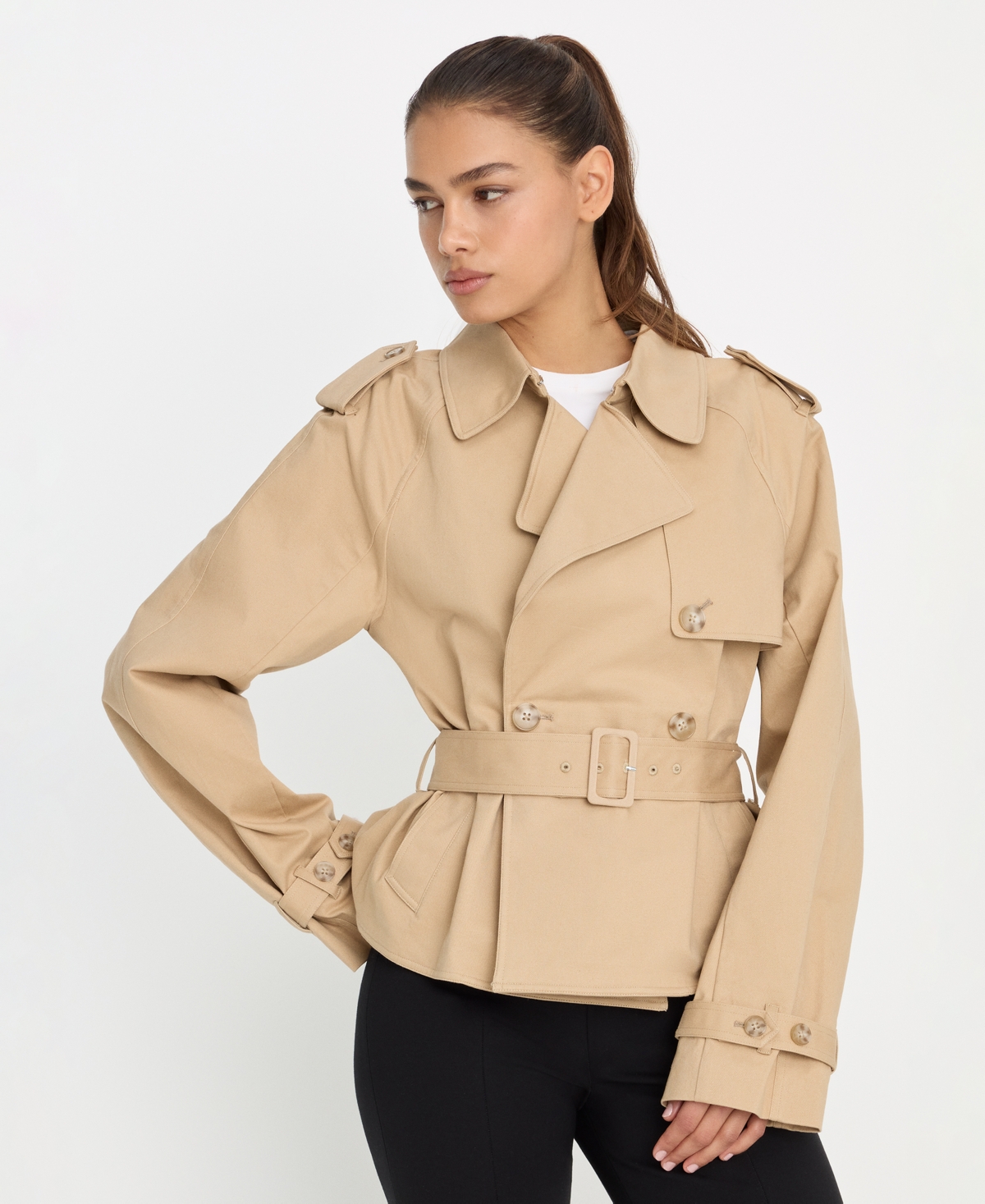 Click here for Good American Womens Cropped Trench Jacket - Beige prices