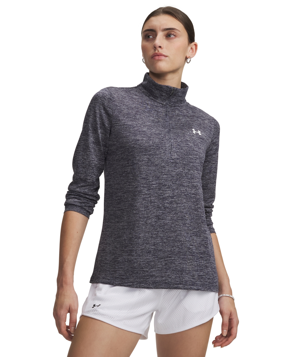 Under Armour Womens Twist Tech Quarter-Zip Logo Top - Midnight Navy/White