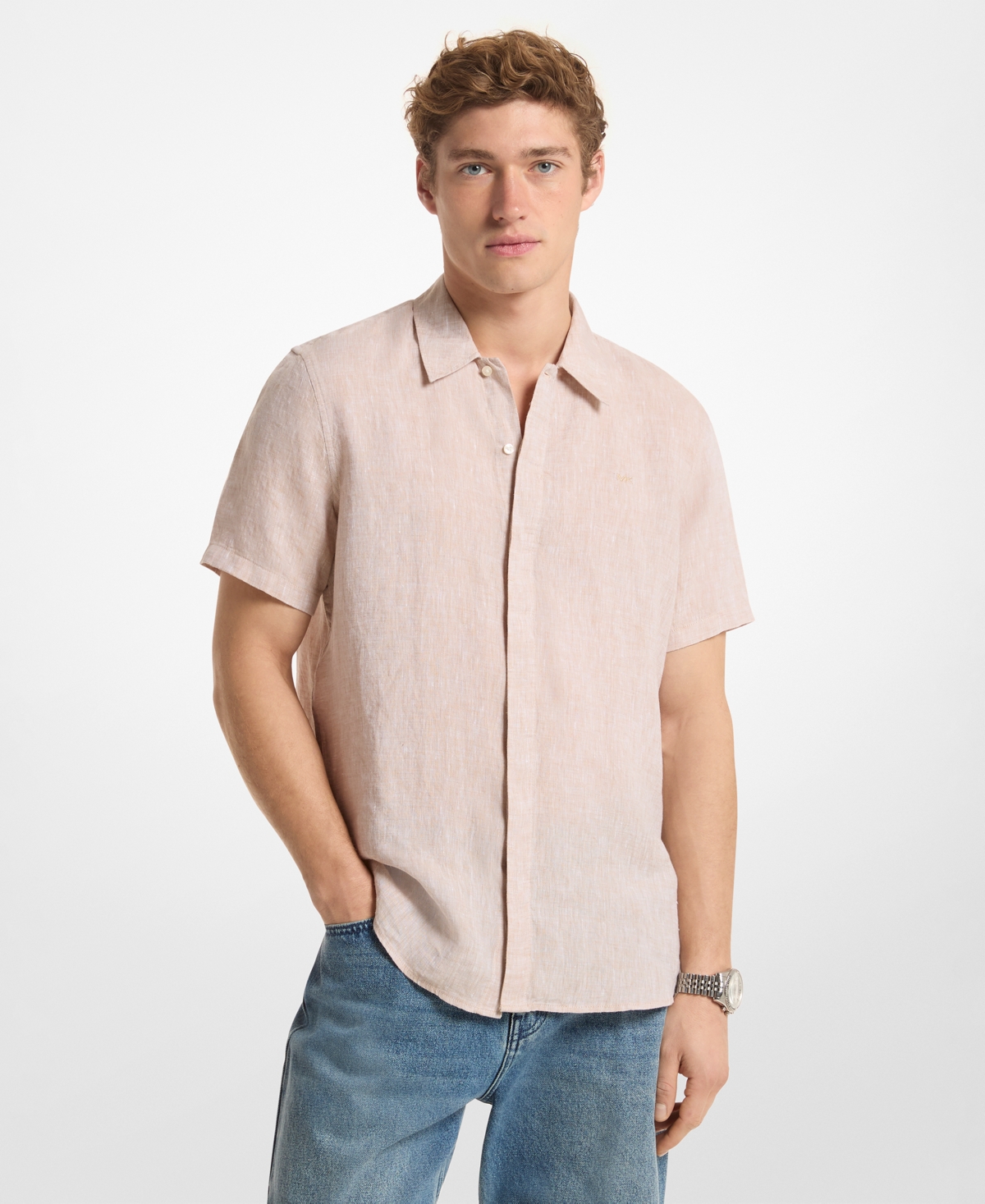 Click here for Michael Kors Mens Point Collar Linen Shirt - Khaki prices