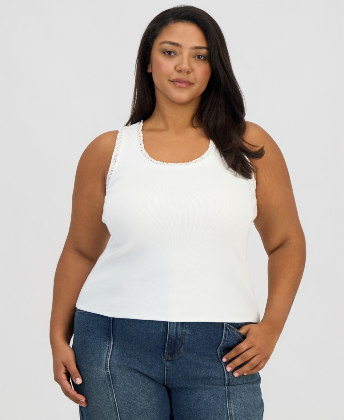 Click here for And Now This Trendy Plus Size Lace-Trim Tank Top... prices