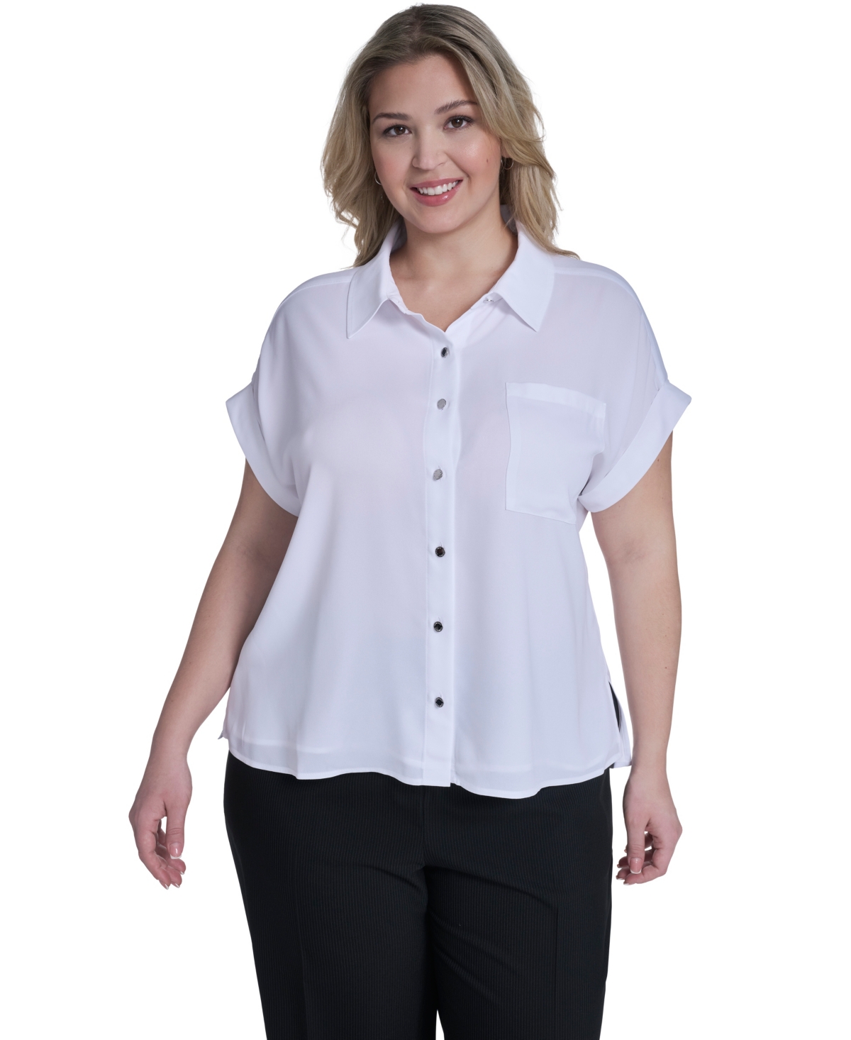 Click here for Calvin Klein Plus Size Short-Sleeve Camp Button-Do... prices