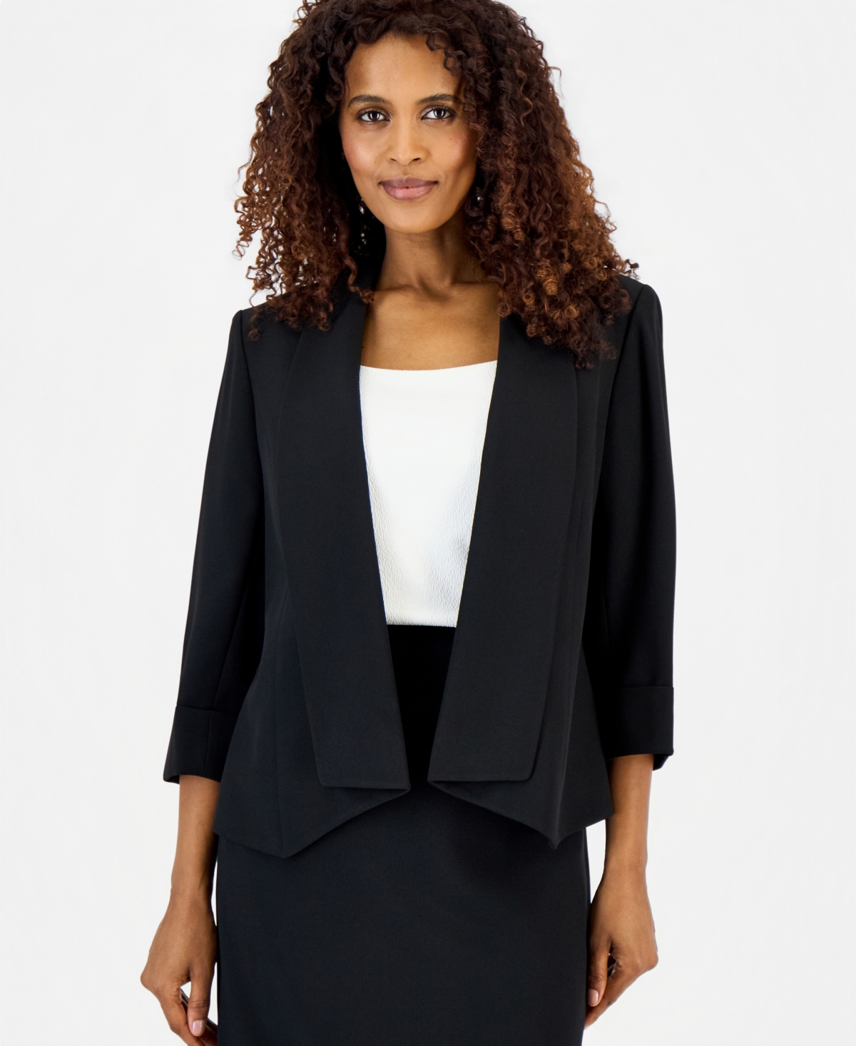 Click here for Kasper Womens Shawl Collar Open-Front Blazer - Bla... prices