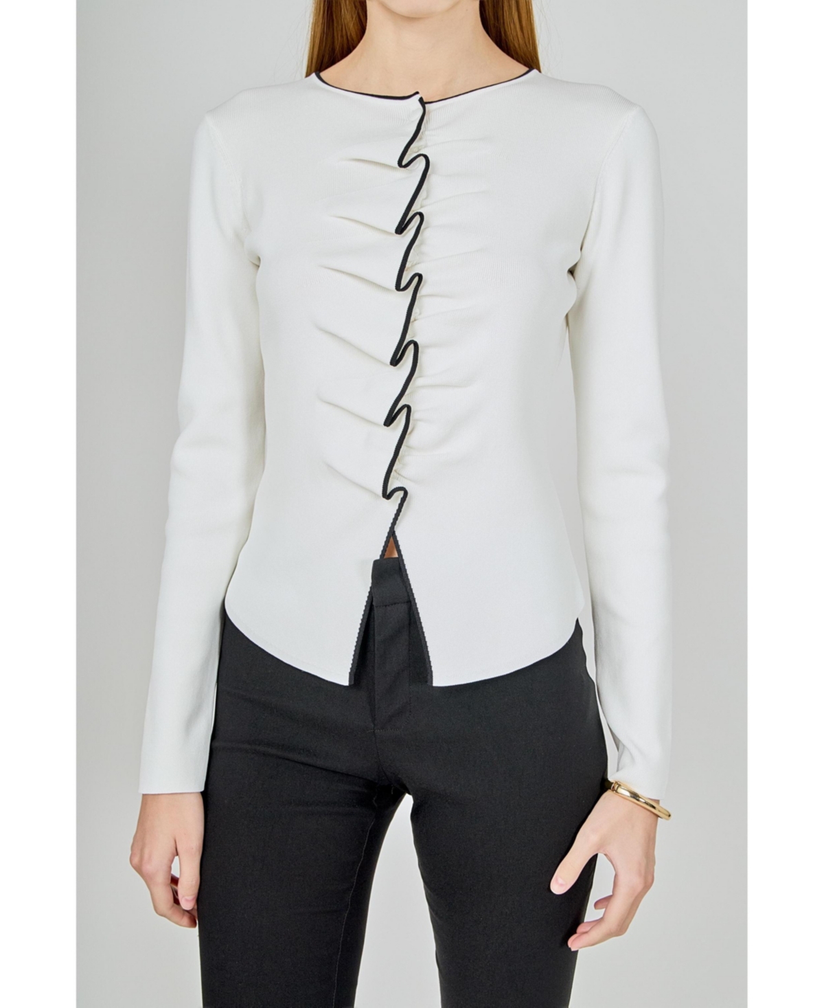 Click here for endless rose Womens Ruffle Draped Knit Top - Ivory prices