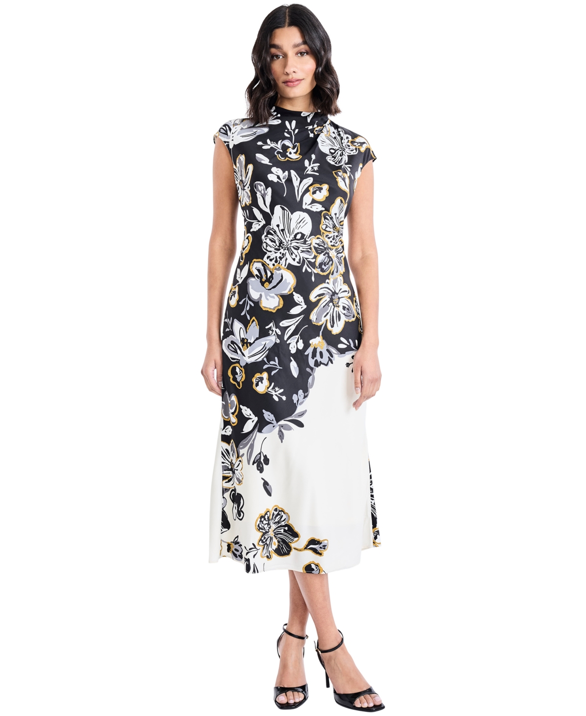 Click here for Maggy London Womens Mock Neck Midi Dress - Cream/G... prices