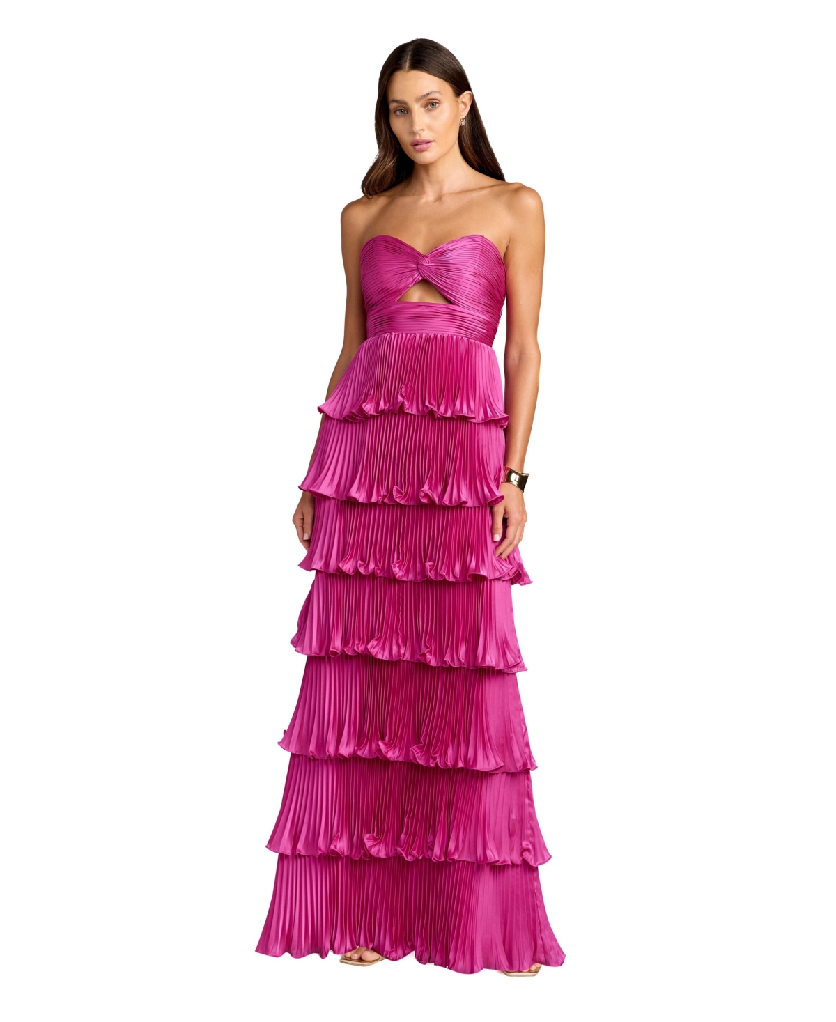 Click here for Mac Duggal Womens Pleated Charmeuse Strapless Tier... prices