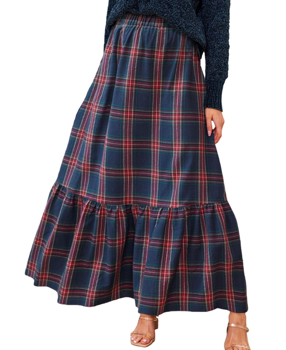 Click here for Cupshe Womens Plaid Ruffled Maxi Skirt. - Dark blu... prices