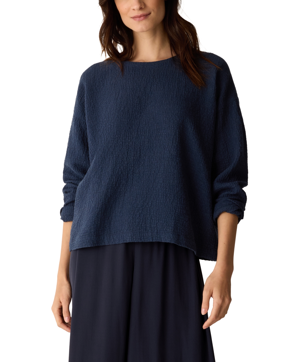 Click here for Eileen Fisher Womens Round Neck Boxy Top - Ink prices