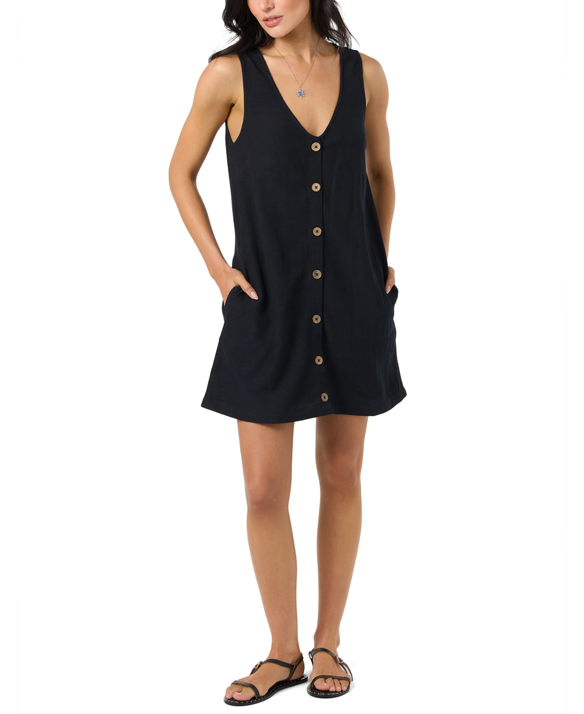 Click here for ONeill Womens Sanders Button-Front Woven Mini Dres... prices