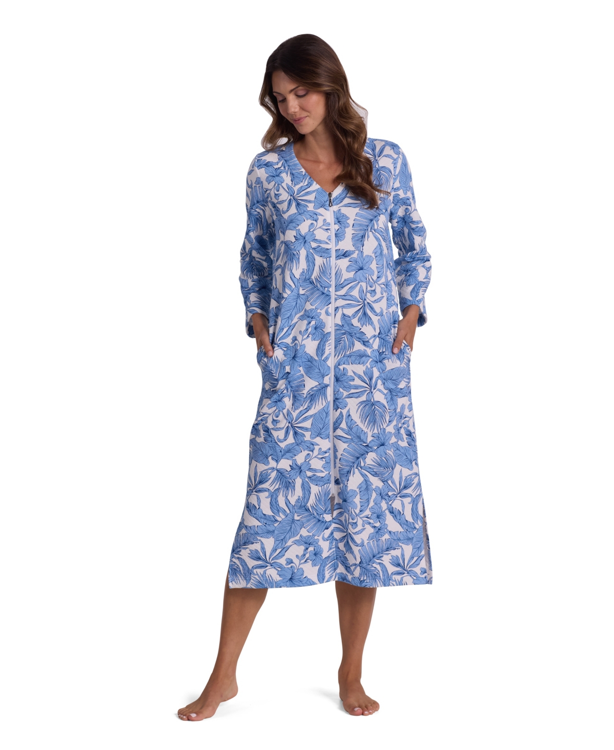 Click here for Miss Elaine Womens V-Neck Printed Long Zip Robe -... prices