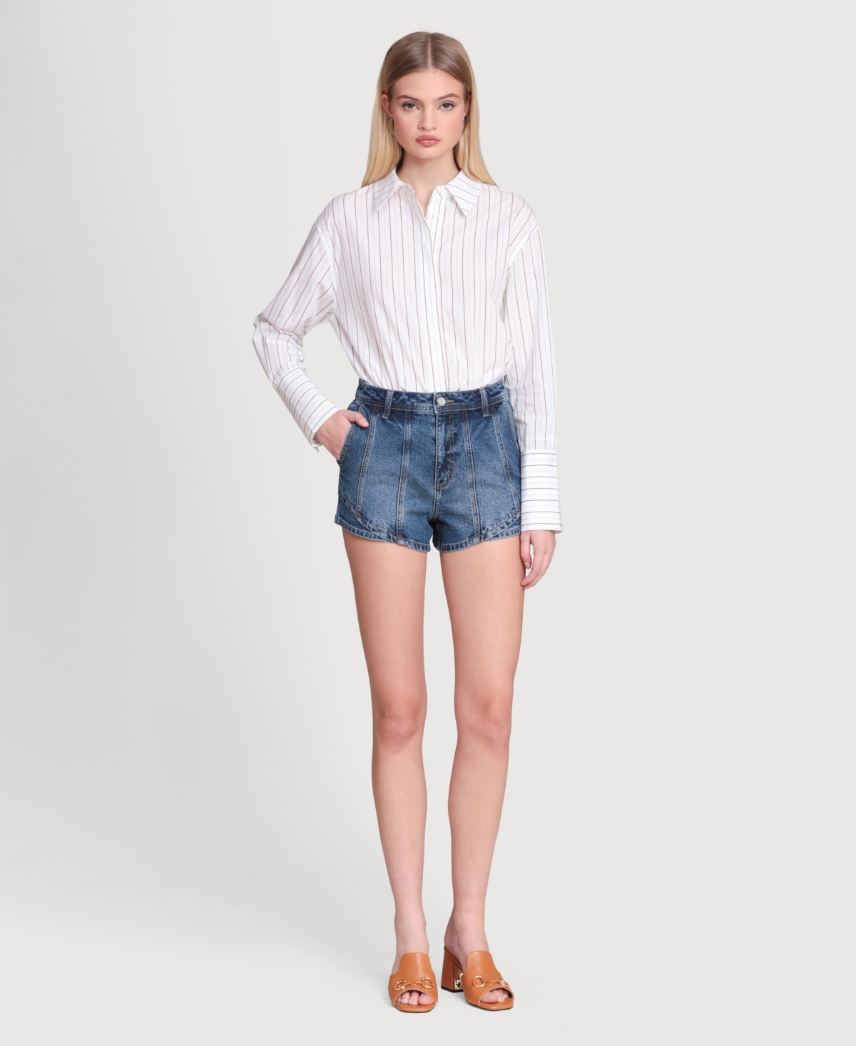 Click here for Avec Les Filles Womens High-Low Rise Denim Shorts... prices