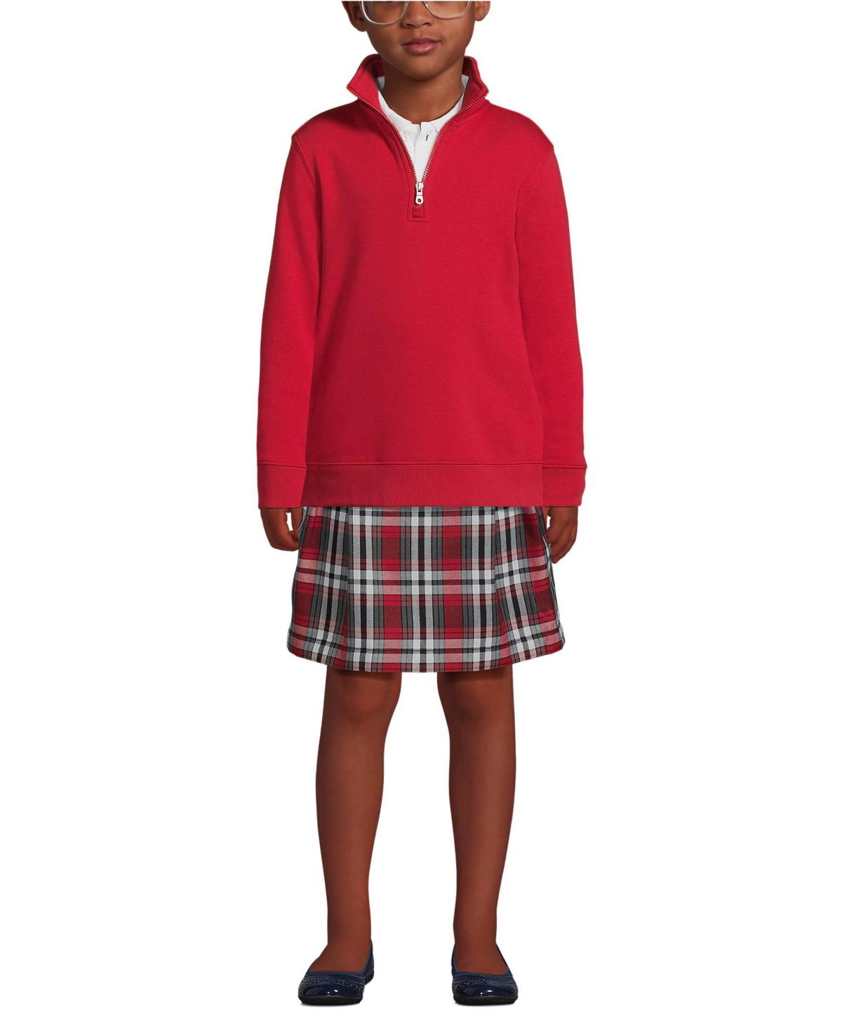 Click here for Lands End Girls Quarter Zip Sweatshirt - Red prices