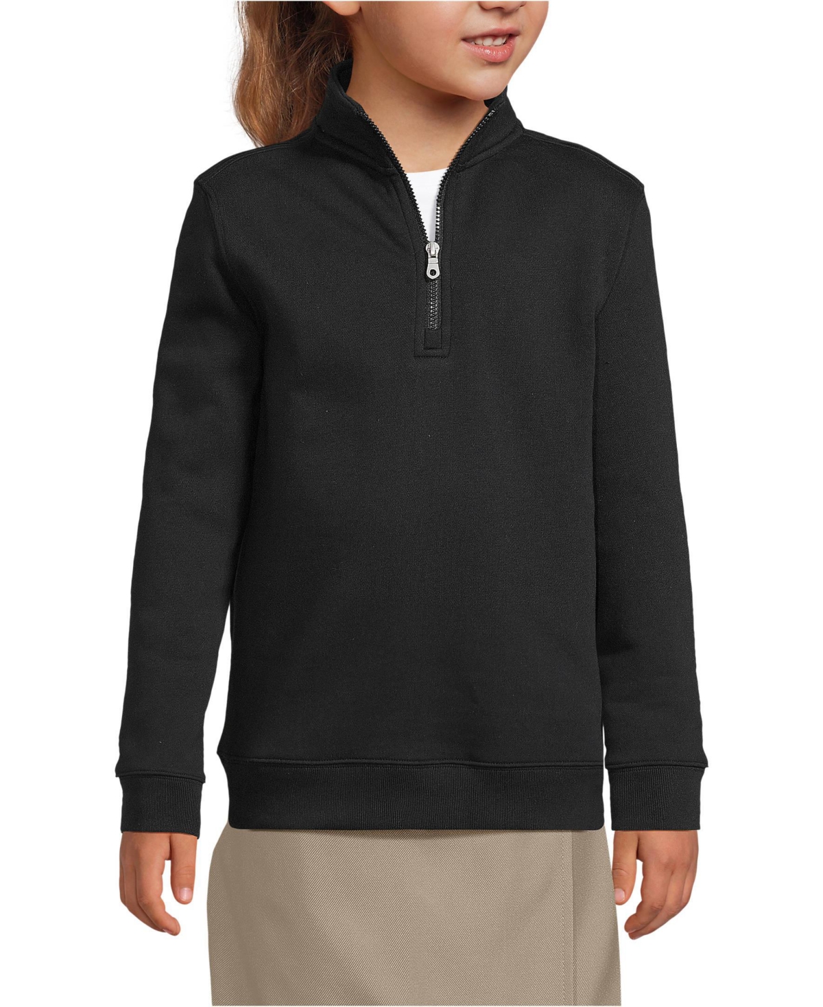 Click here for Lands End Girls Quarter Zip Sweatshirt - Black prices