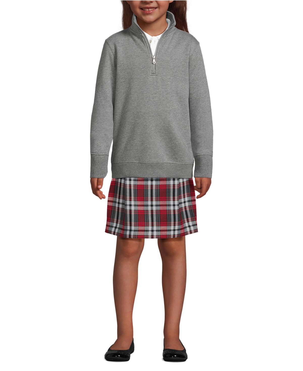 Click here for Lands End Girls Quarter Zip Sweatshirt - Pewter he... prices
