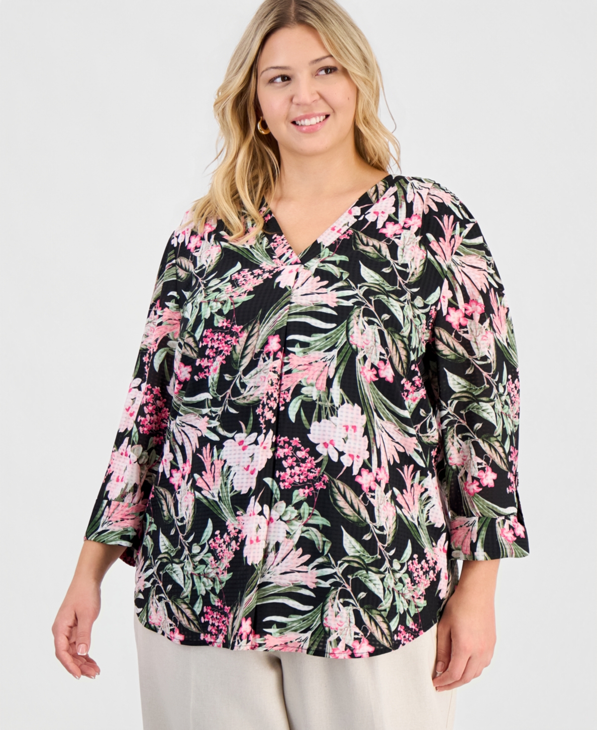 Click here for Jones New York Plus Size Mixed-Print Tunic - Jones... prices