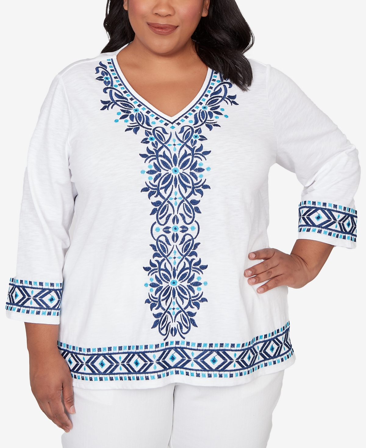 Click here for Alfred Dunner Plus Size Mykonos Scroll Embroidered... prices