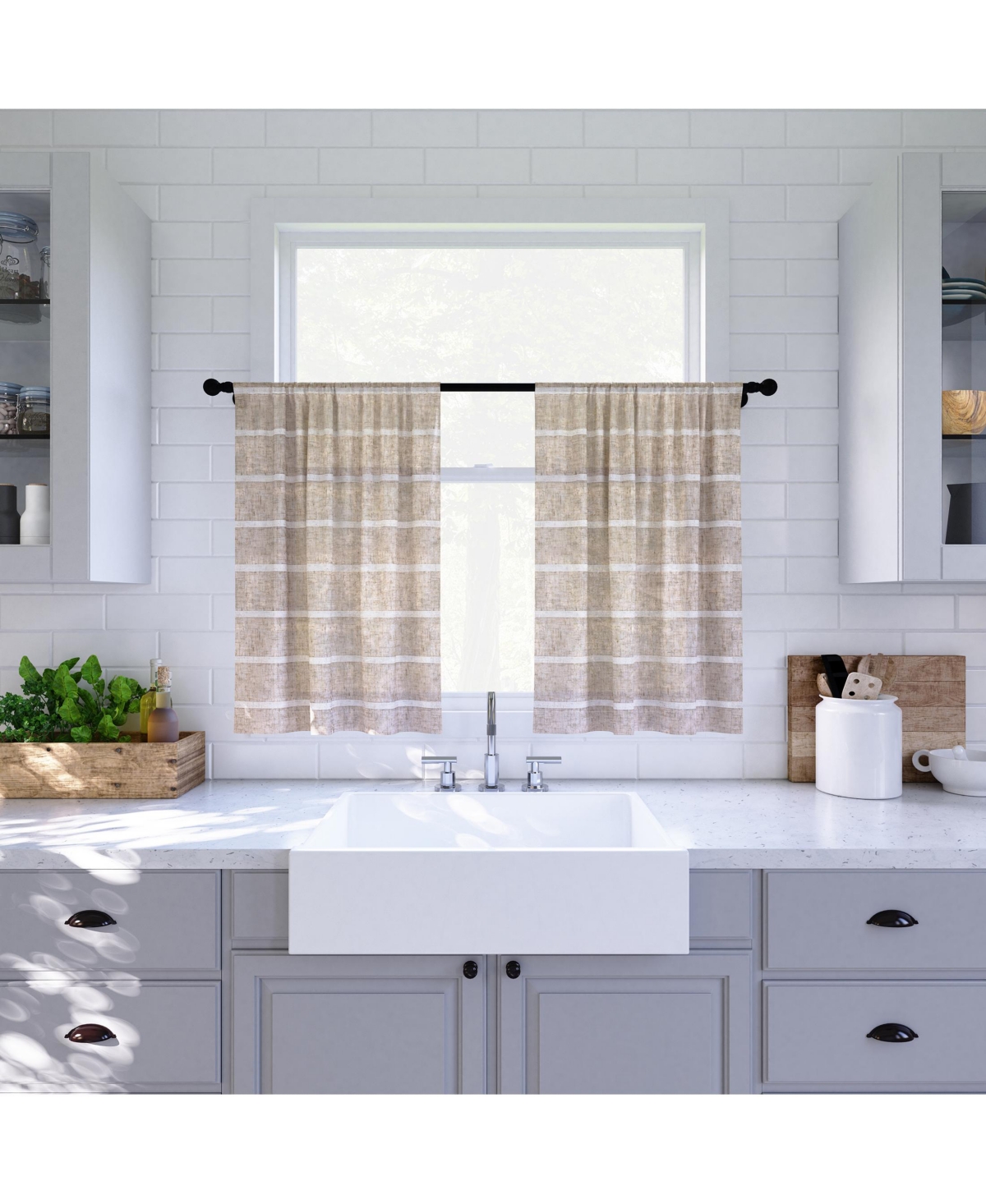 Click here for Twill Stripe Anti-Dust Linen Blend Sheer Cafe Curt... prices