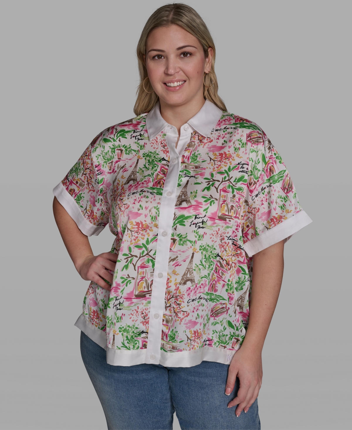 Click here for Karl Lagerfeld Paris Plus Size Printed Camp Collar... prices