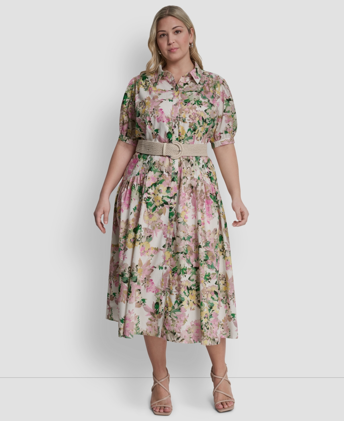 Click here for Dkny Plus Size Drop Waist Collared Shirtdress - Iv... prices