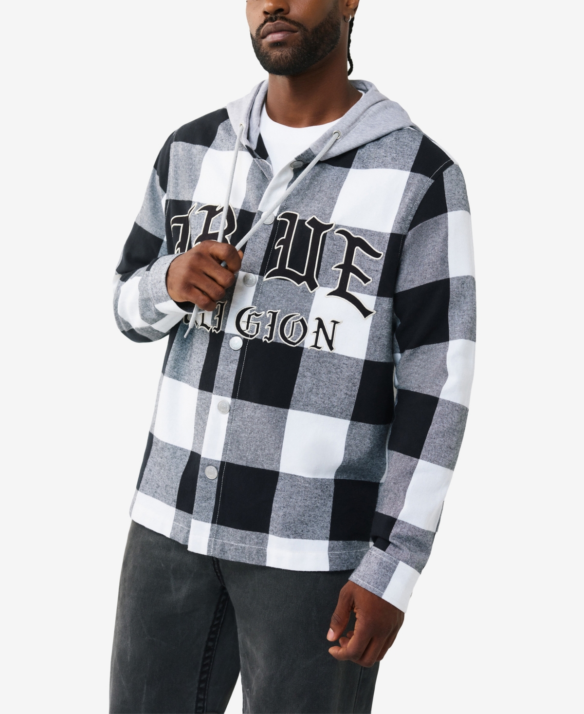 Click here for True Religion Mens Hooded Flannel Shirt - Black /... prices