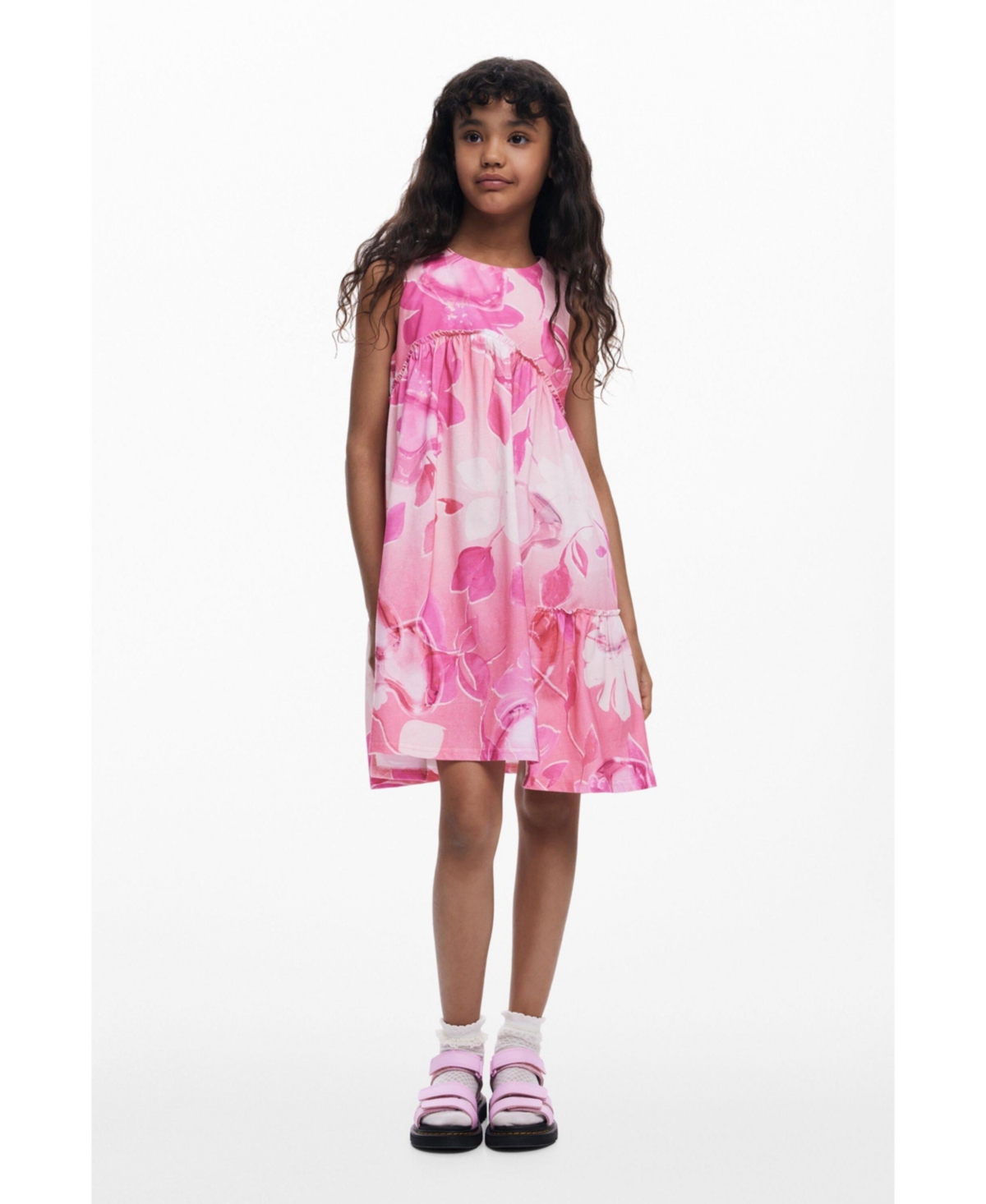 Click here for Desigual Girls Girlss Ruched floral dress - Dark p... prices