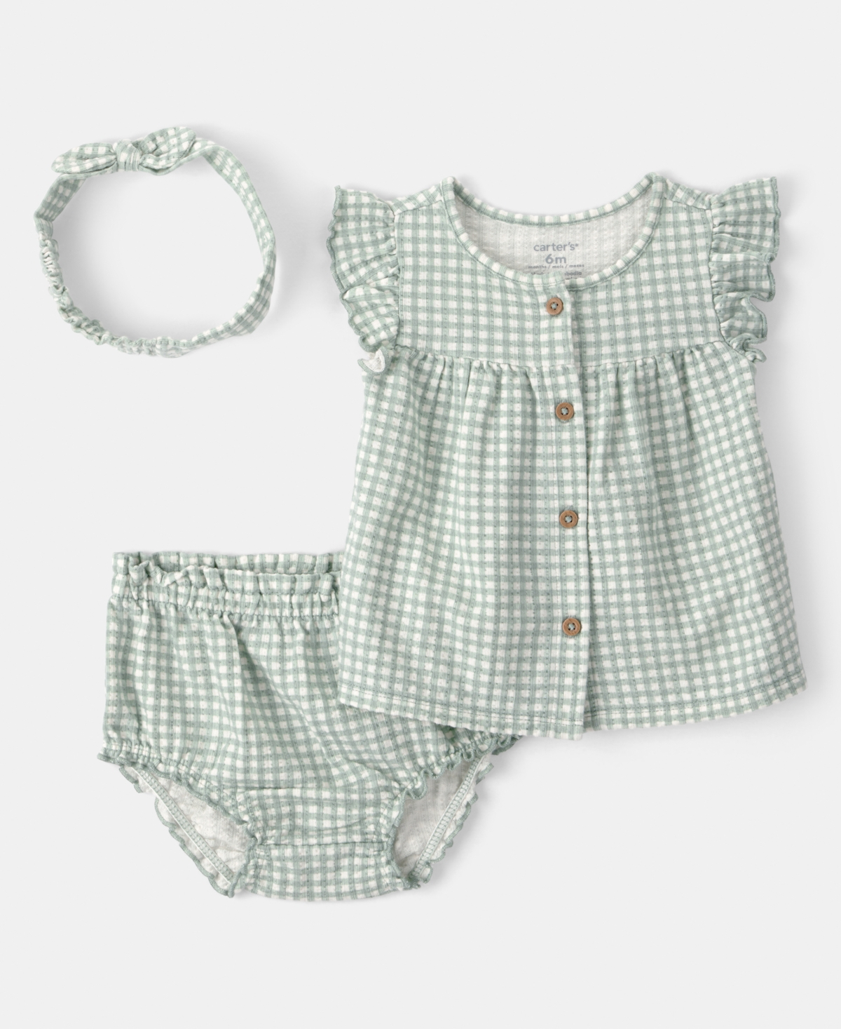 Click here for Carters Baby Girls Gingham Top  Shorts and Headban... prices